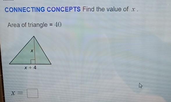 Solved CONNECTING CONCEPTS Find the value of x.Area of | Chegg.com Solved CONNECTING CONCEPTS Find the value of x.Area of | Chegg.com