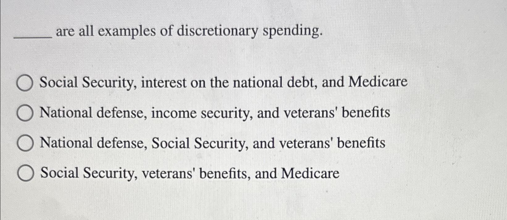 Solved are all examples of discretionary spending.Social | Chegg.com