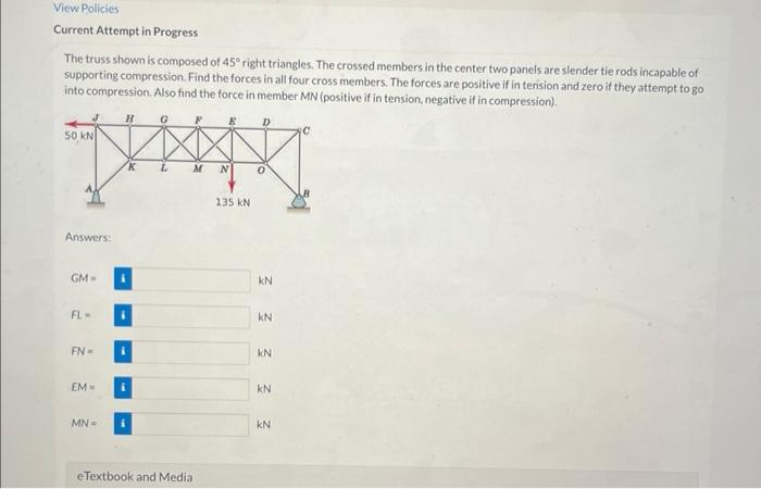 Solved The truss shown is composed of 45∘ right triangles. | Chegg.com