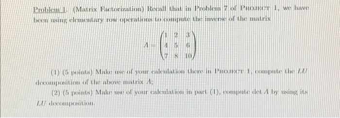 Solved Problem 1. (Matrix Factorization) Recall that in | Chegg.com