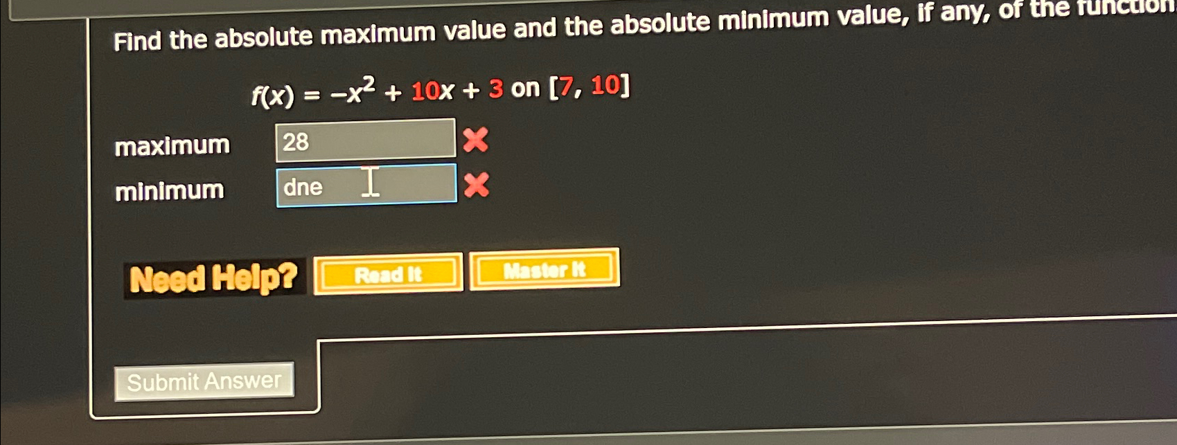Solved Find the absolute maximum value and the absolute | Chegg.com