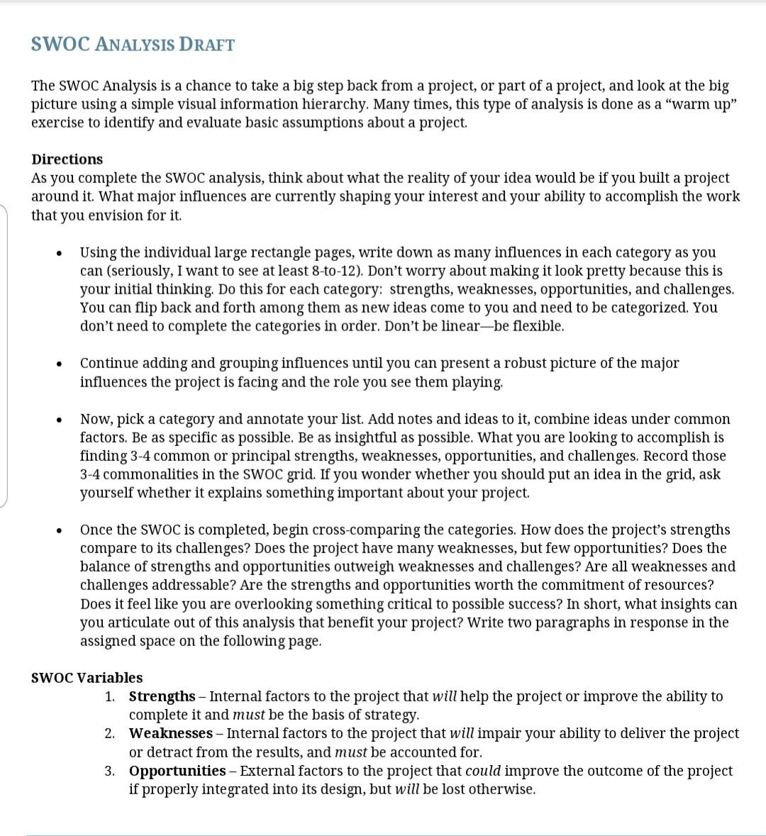 Solved SWOC ANALYSIS (strengths) opportunities] 1. 1. 2. 2. | Chegg.com