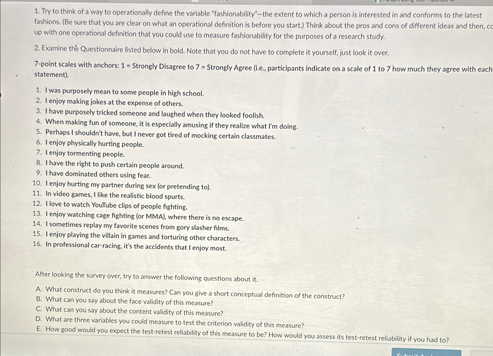 Solved Try to think of a way to operationally define the | Chegg.com