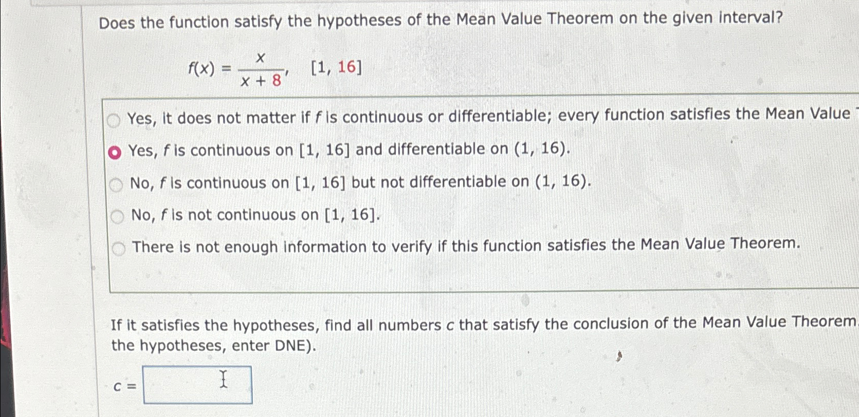 Solved Does the function satisfy the hypotheses of the Mean | Chegg.com