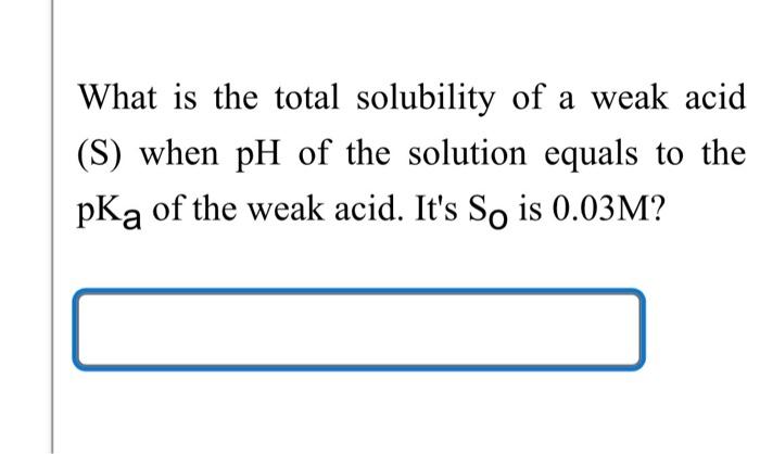 Solved What is the total solubility of a weak acid (S) when | Chegg.com
