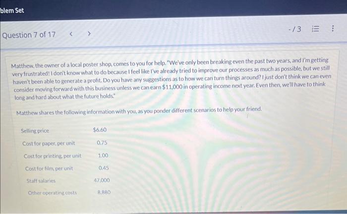 Solved Matthew, the owner of a local poster shop, comes to | Chegg.com