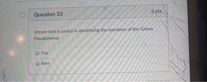 Solved 2 pts Question 33 Urease test is useful in | Chegg.com