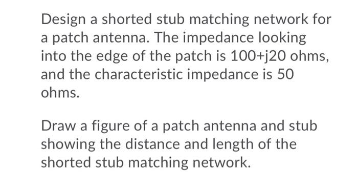 Solved Design a shorted stub matching network for a patch | Chegg.com