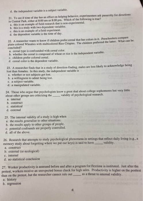 Solved d. the independent variable is a subject variable. | Chegg.com