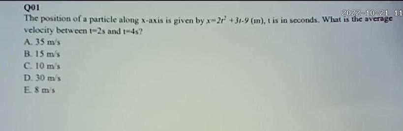 Solved Q01 The position of a particle along x-axis is given | Chegg.com