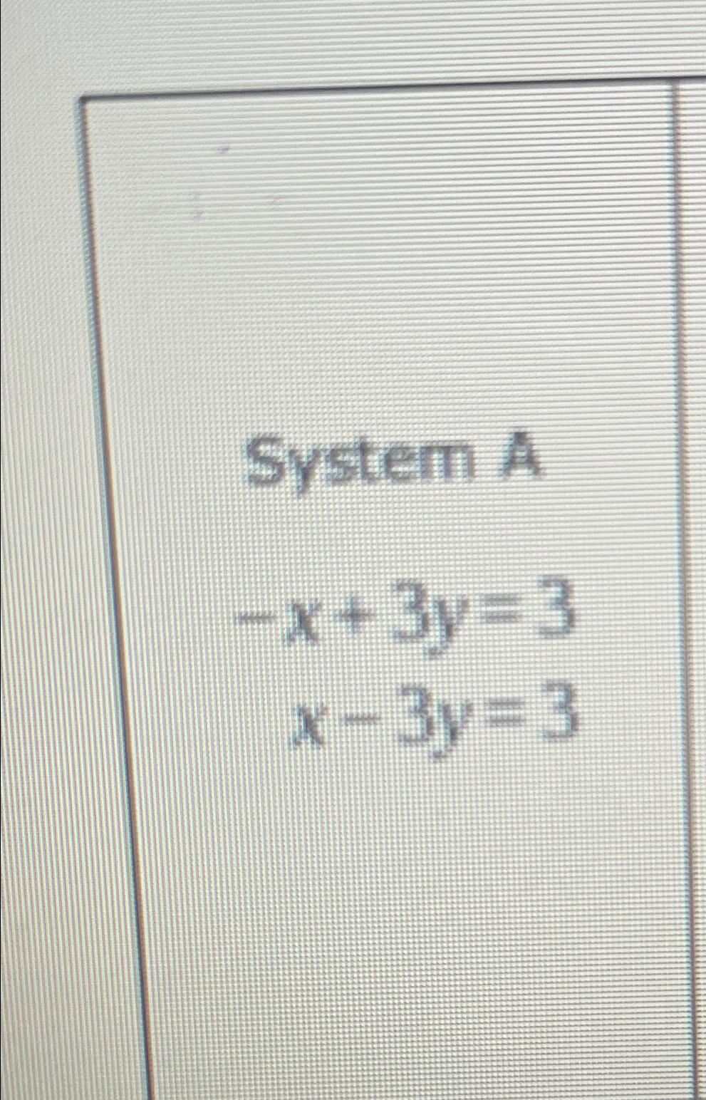 Solved System A-x+3y=3x-3y=3 | Chegg.com