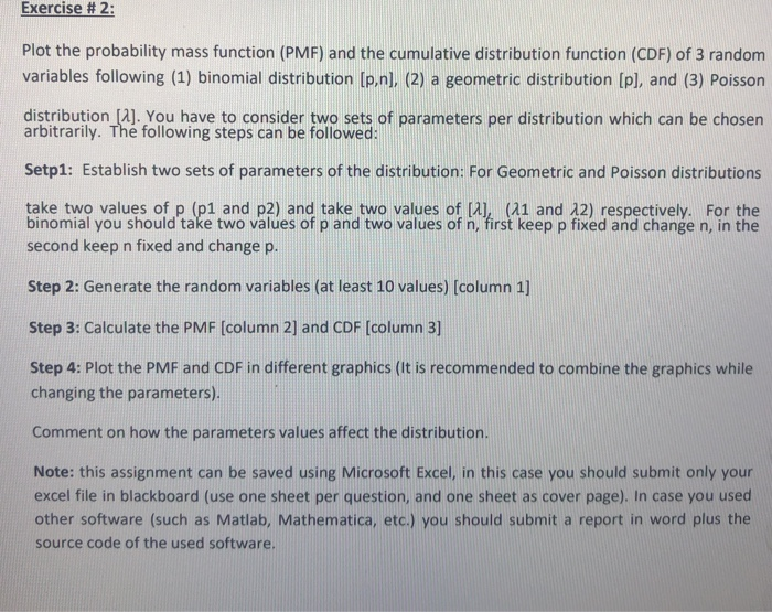Exercise #2: Plot the probability mass function (PMF) | Chegg.com