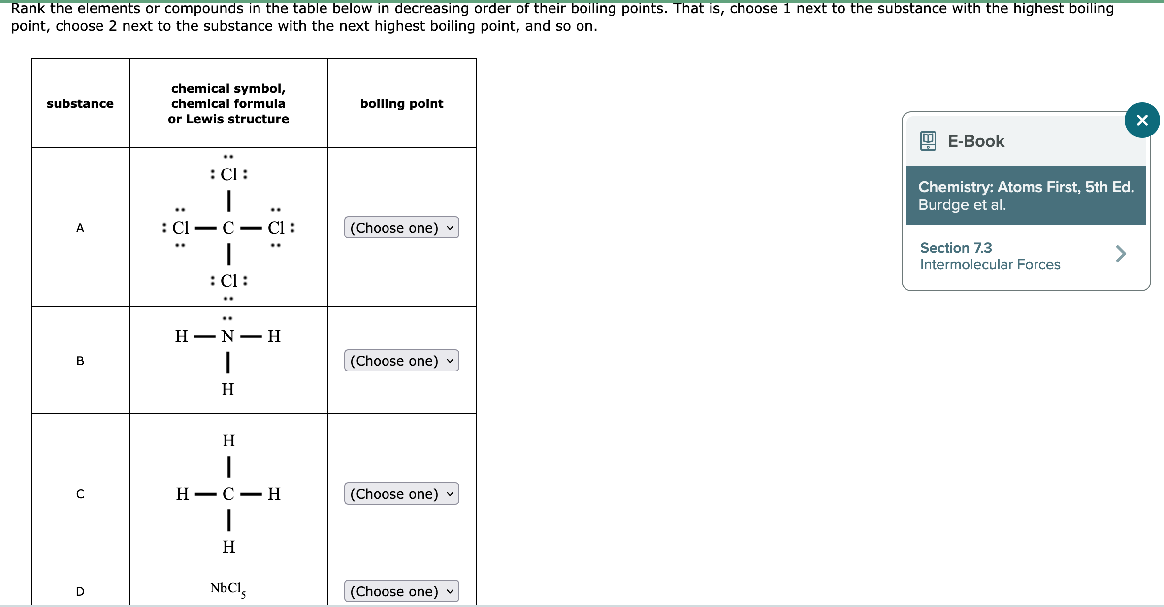 Solved Rank the elements or compounds in the table below in | Chegg.com