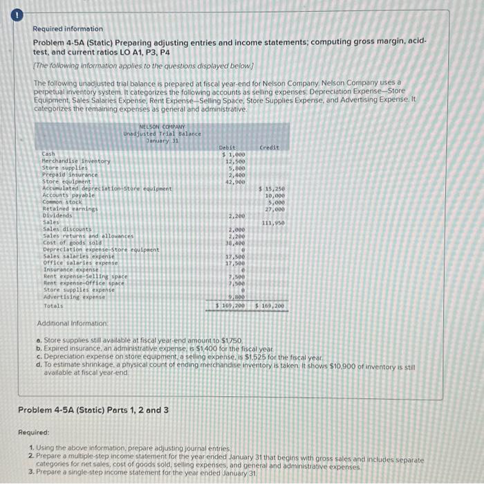 Solved Required information Problem 4.5A (Static) Preparing | Chegg.com