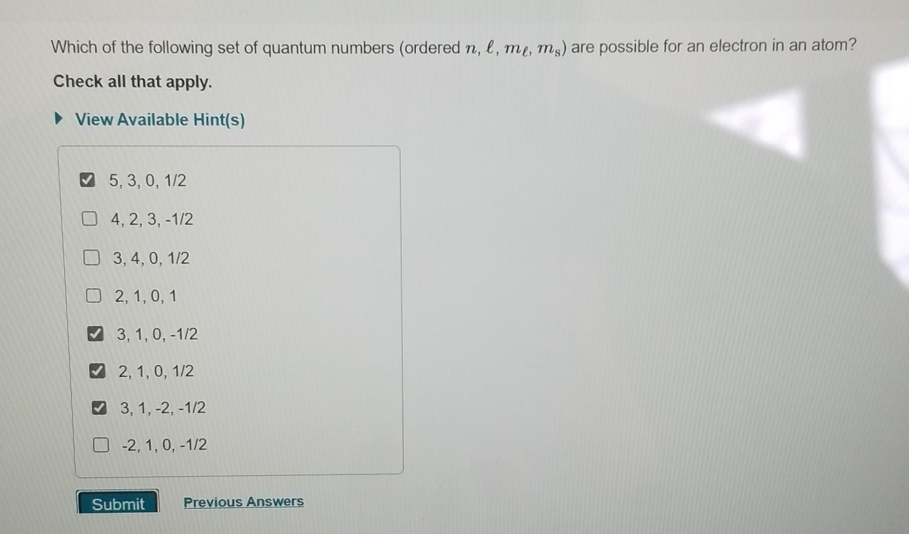 Solved Which of the following set of quantum numbers | Chegg.com