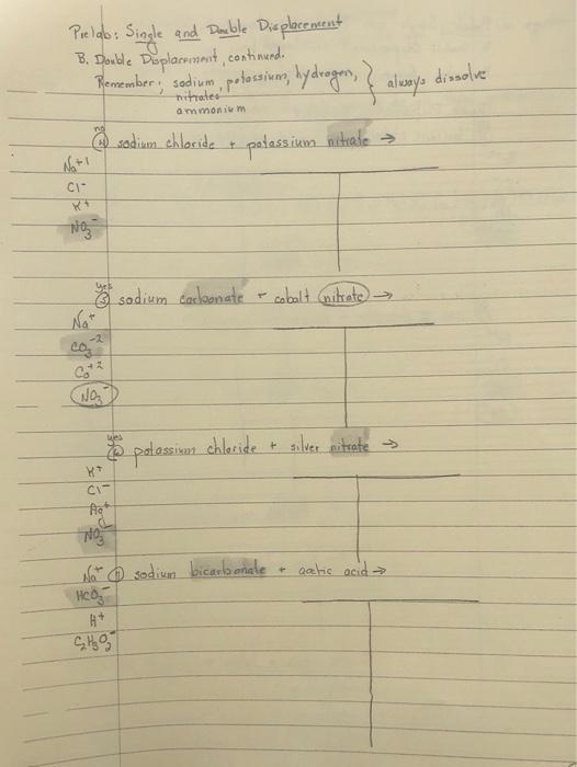 Solved ron Pre lab: Single : Double Displacement Reactions & | Chegg.com