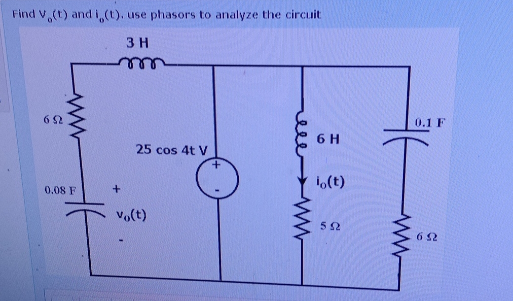 Solved Find v0(t) ﻿and i0(t), ﻿use phasors to analyze the | Chegg.com