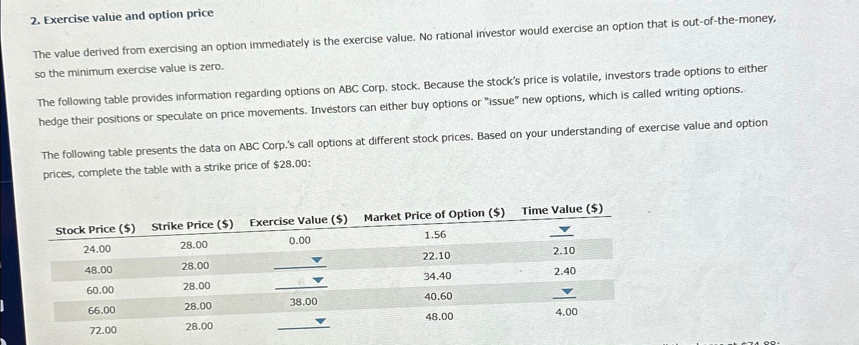 Exercise value and option priceThe value derived from | Chegg.com
