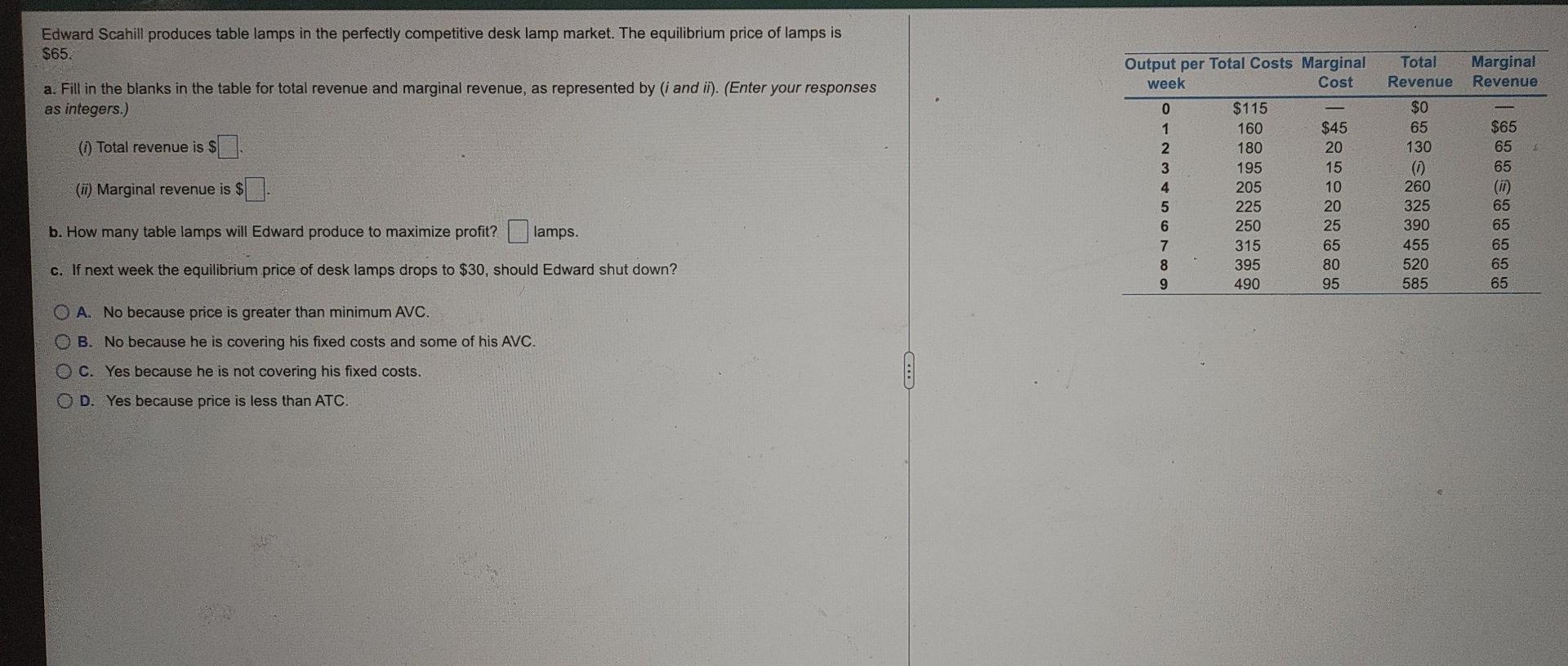 Solved Edward Scahill produces table lamps in the perfectly | Chegg.com