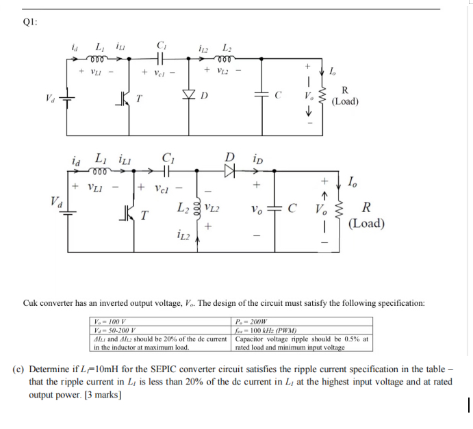 Solved Q1:Cuk converter has an inverted output voltage, Vo. | Chegg.com