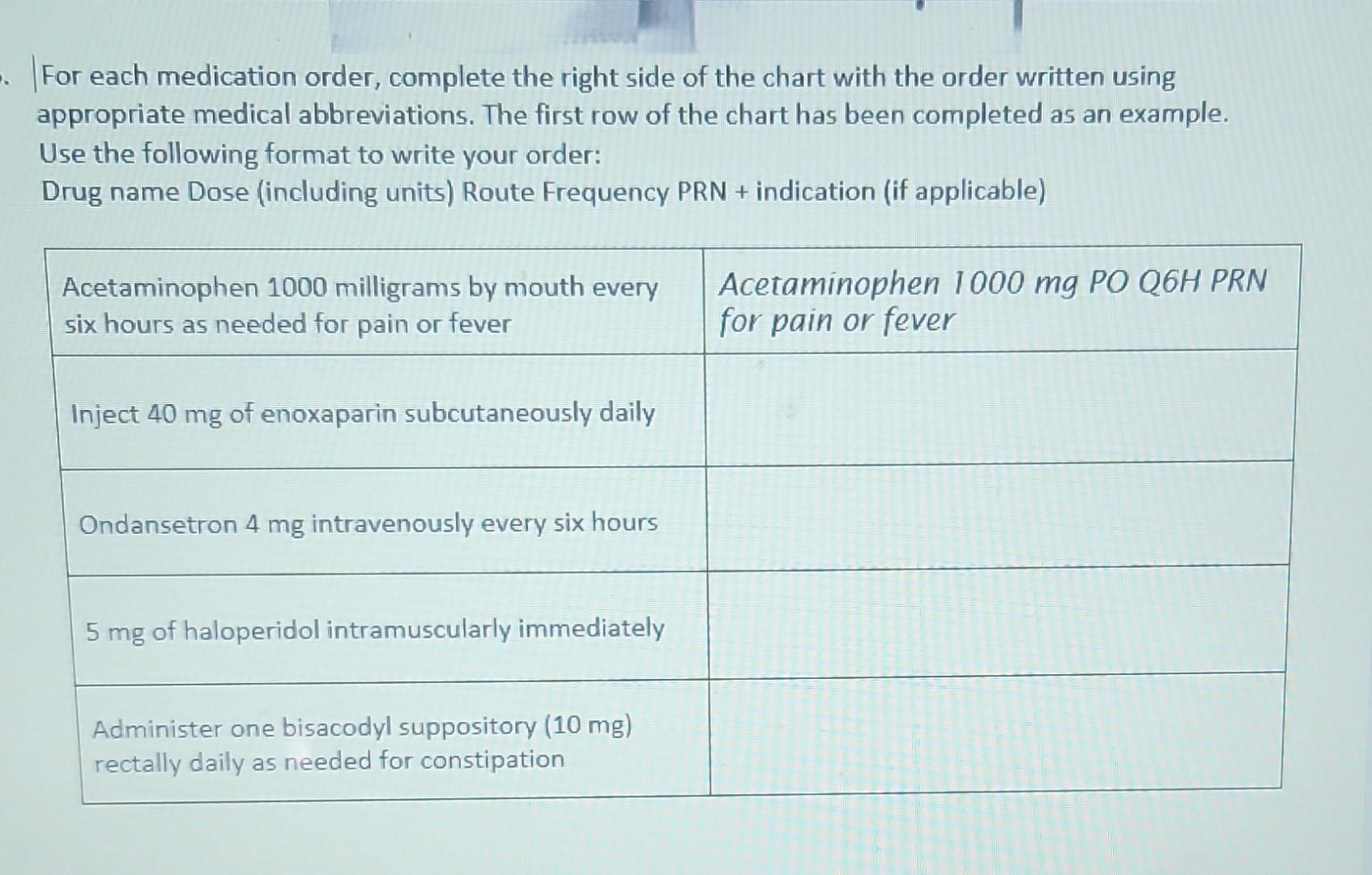 Solved For each medication order, complete the right side of | Chegg.com