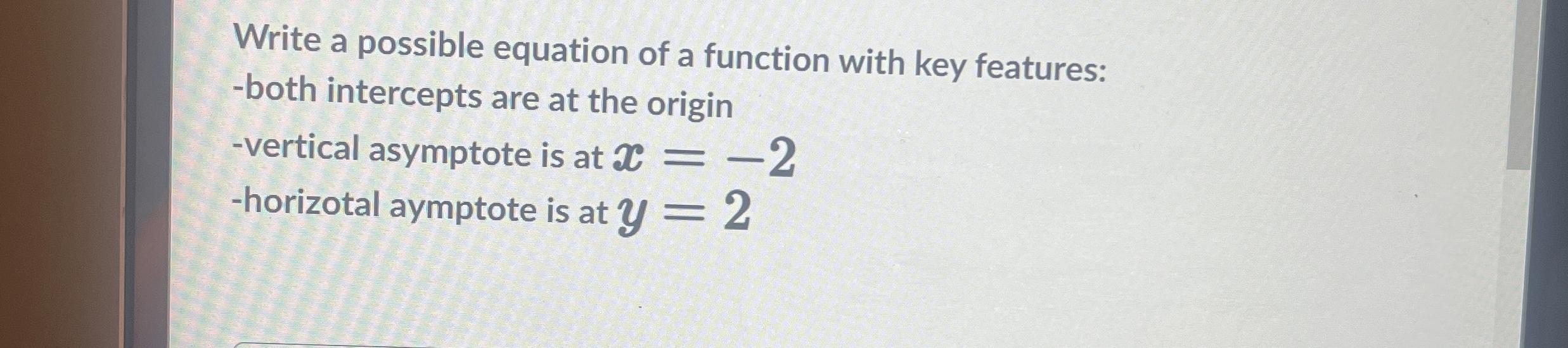 Solved Write a possible equation of a function with key | Chegg.com