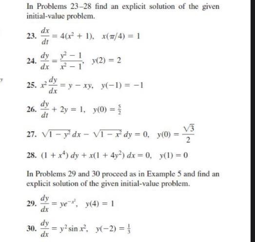 Solved In Problems 23-28 find an explicit solution of the | Chegg.com