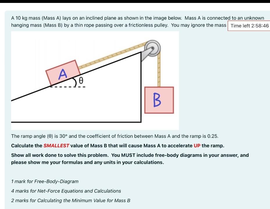 Solved A 10 kg mass (Mass A) lays on an inclined plane as | Chegg.com