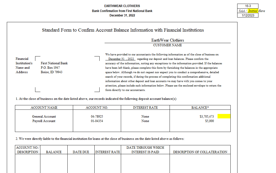Standard Form to Confirm Account Balance Information | Chegg.com