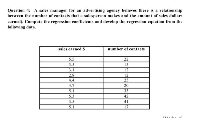 Solved Question 4: A sales manager for an advertising agency | Chegg.com