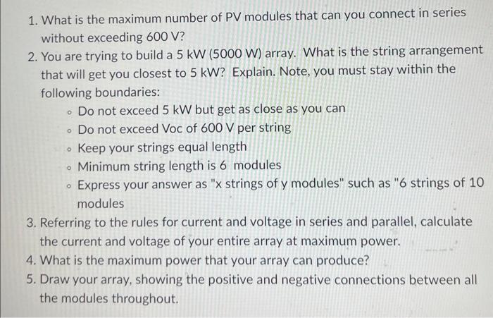 Solved 1. What is the maximum number of PV modules that can | Chegg.com
