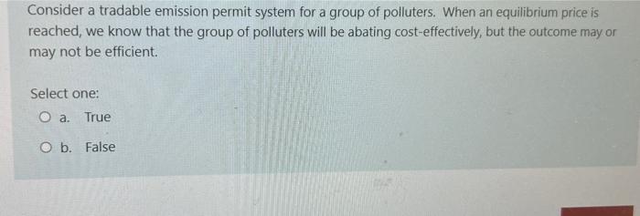 Solved Consider a tradable emission permit system for a | Chegg.com