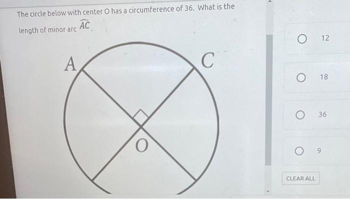 Solved The circle below with center O has a circumference of | Chegg.com