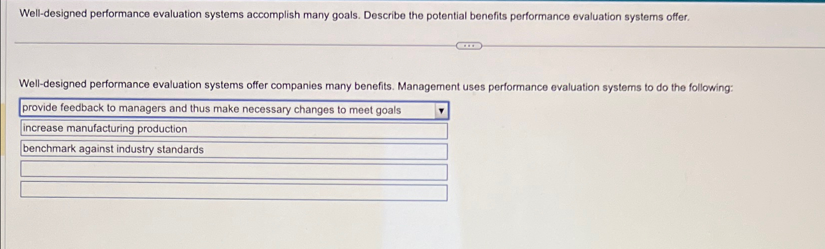Solved Well-designed performance evaluation systems | Chegg.com