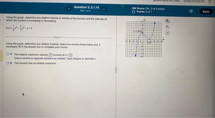 Solved Using the graph, determine any relative maxima or | Chegg.com