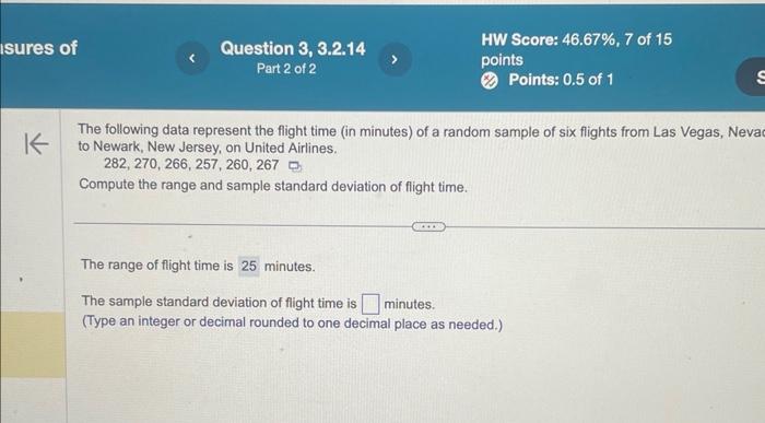 Solved The following data represent the flight time (in | Chegg.com