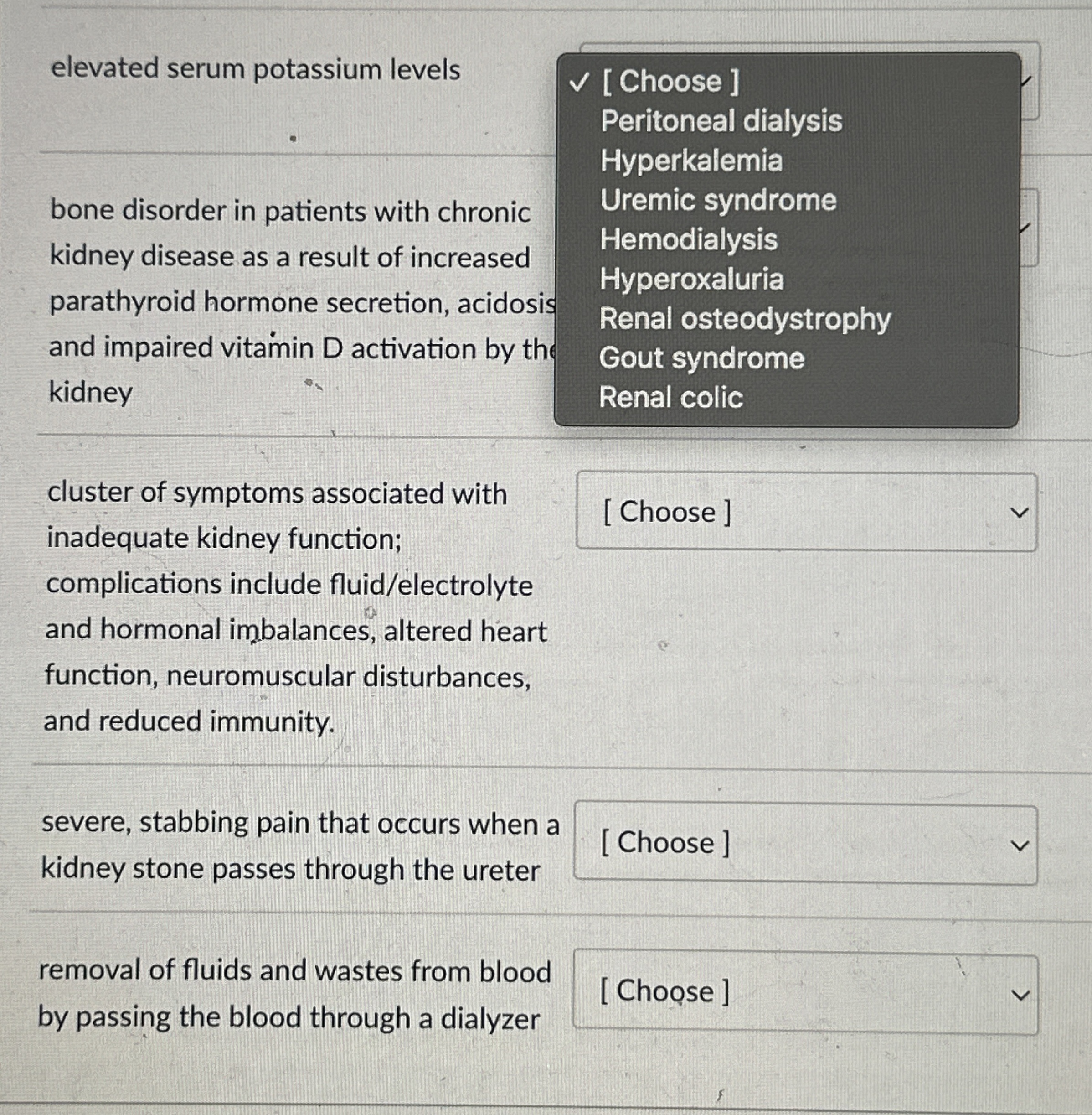 Solved elevated serum potassium levelsbone disorder in | Chegg.com