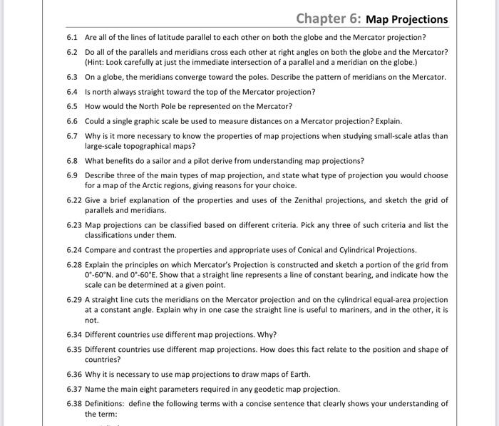 Solved Chapter 6: Map Projections 6.1 Are all of the lines | Chegg.com