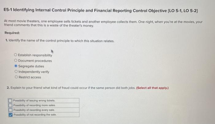 Solved E5-1 Identifying Internal Control Principle and | Chegg.com
