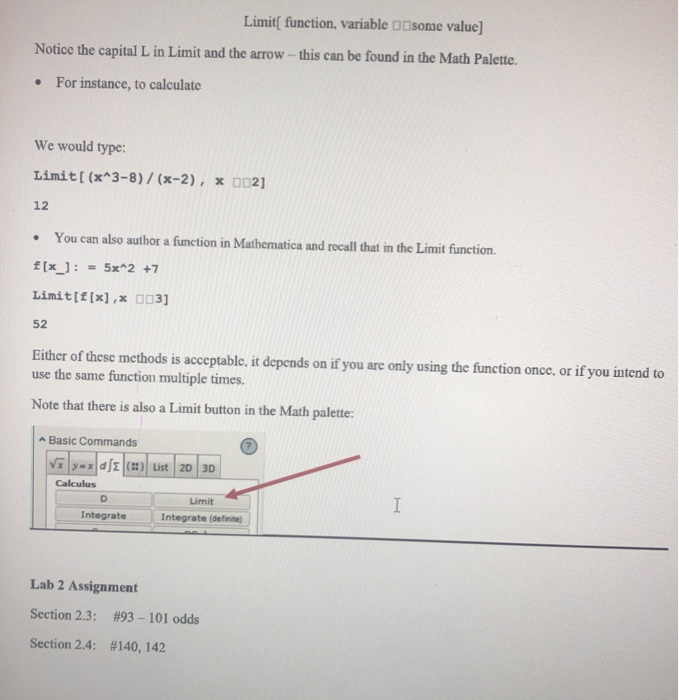 Mathematica Lab 2 - Limits To tum in: Submit your | Chegg.com