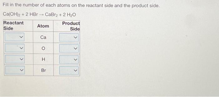 Fill in the number of each atoms on the reactant side | Chegg.com