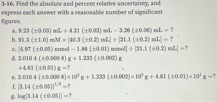 Solved 3-16. Find the absolute and percent relative | Chegg.com