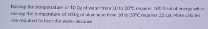 Solved Raising the tempetrature of 10.0 ﻿g of water from 10 | Chegg.com