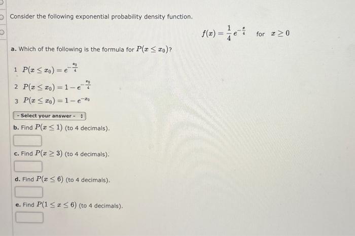 Solved Consider the following exponential probability | Chegg.com