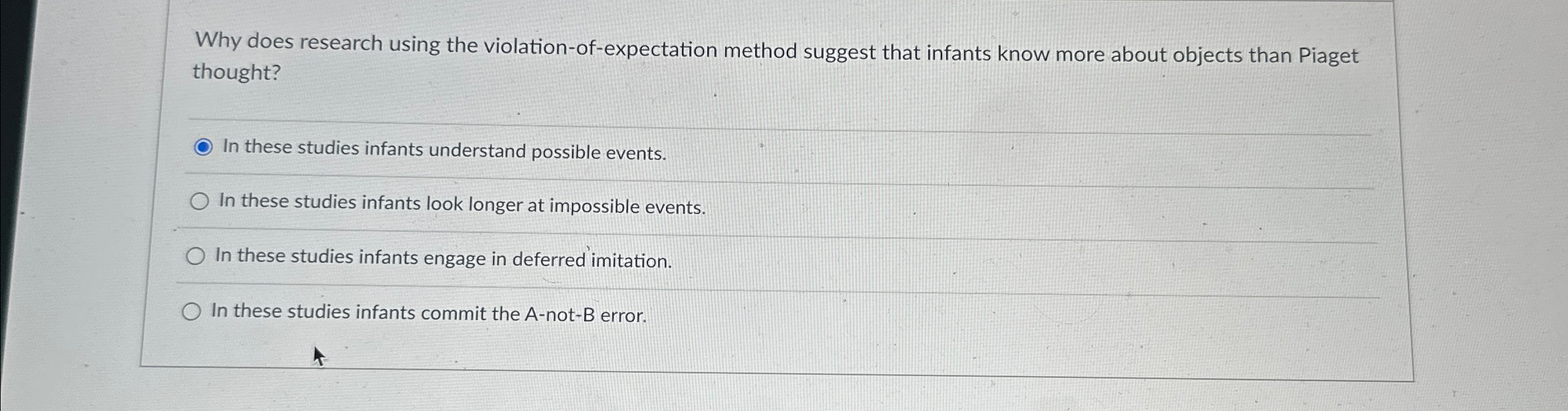 Solved Why does research using the violation-of-expectation | Chegg.com
