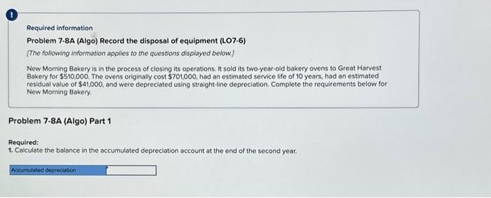 Solved Required information Problem 7-8A (Algo) Record the | Chegg.com