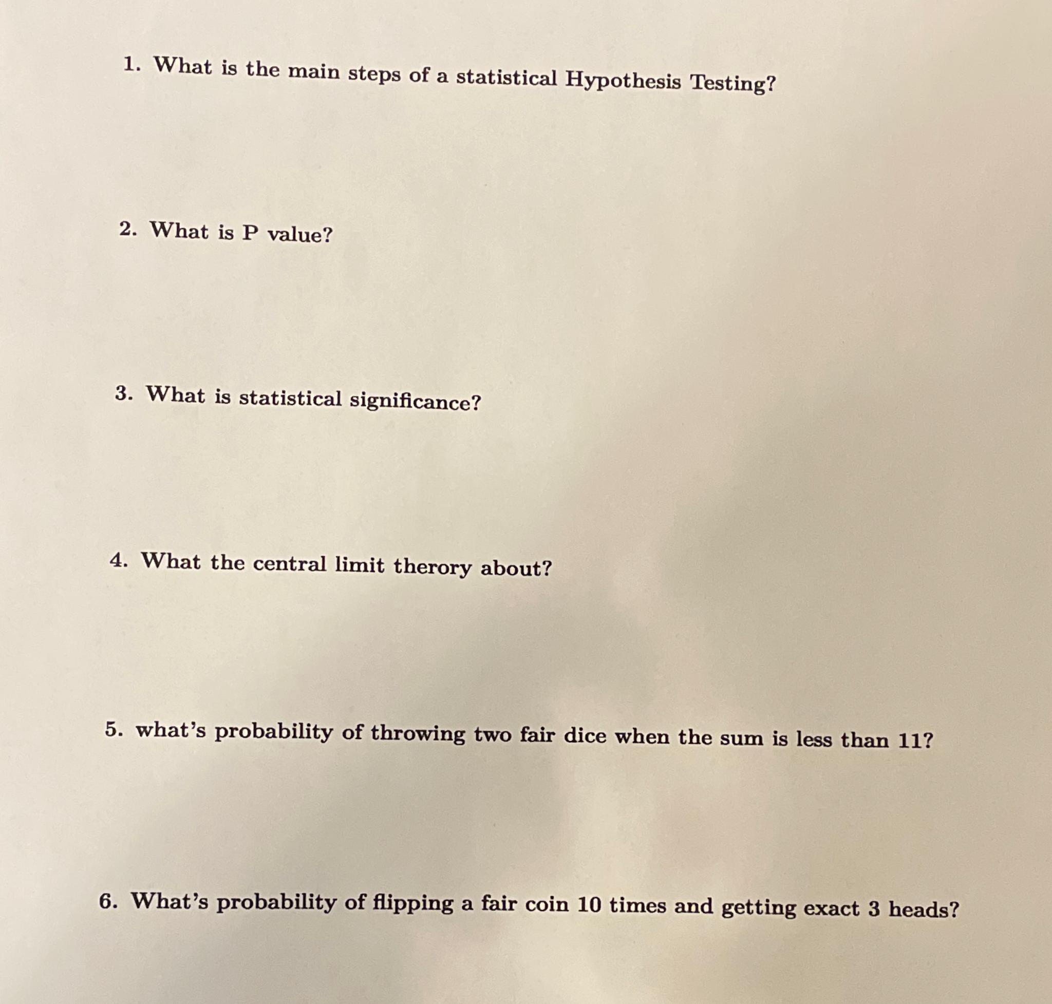 Solved What is the main steps of a statistical Hypothesis | Chegg.com