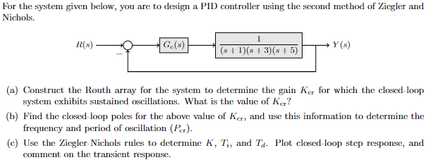 Solved For the system given below, you are to design a PID | Chegg.com