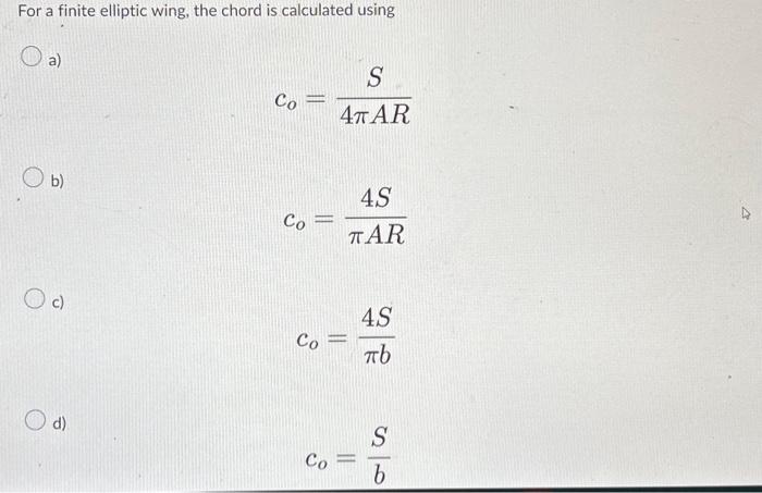 Solved For a finite elliptic wing, the chord is calculated | Chegg.com