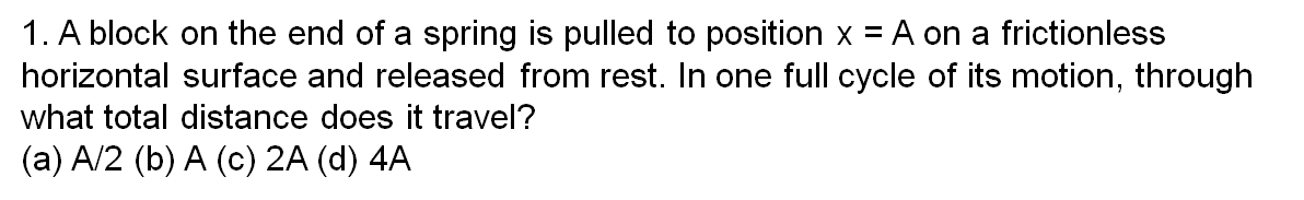 Solved 1. ﻿A block on the end of a spring is pulled to | Chegg.com